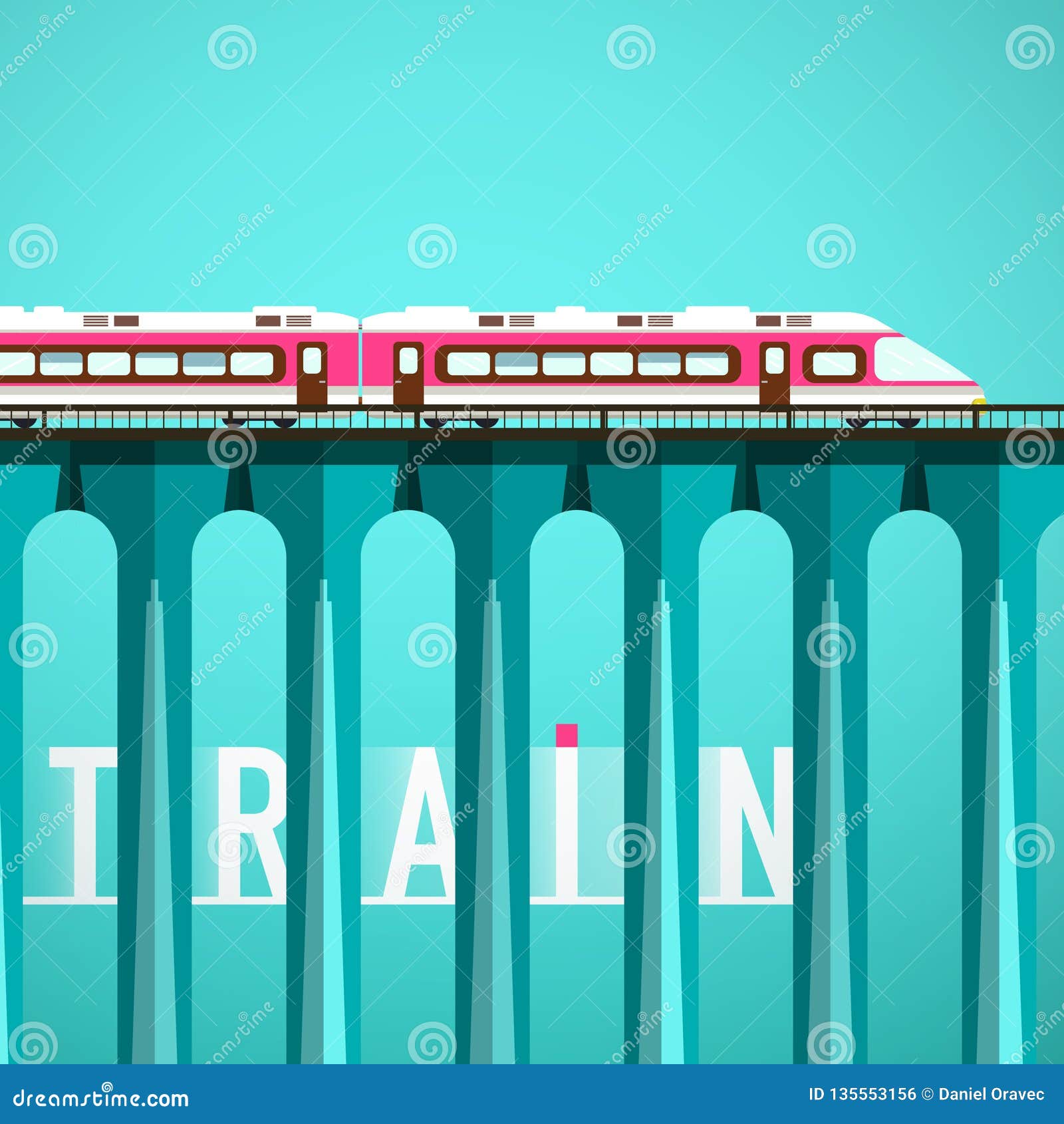 Train on High Bridge. Railway Vector Flat Design Stock Vector ...