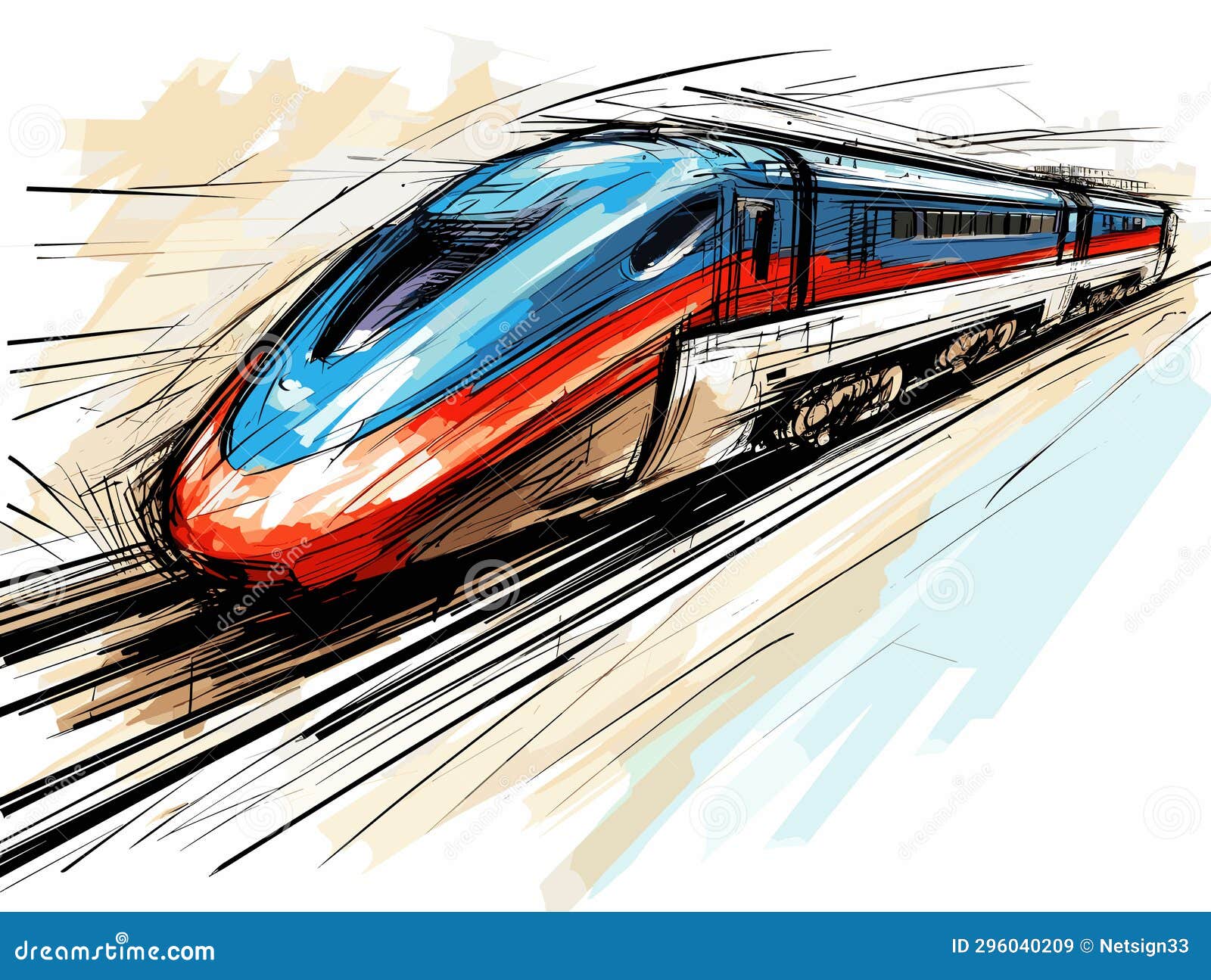 Train - High Speed 2 Rail Link in Hand-drawn Style Stock Illustration ...