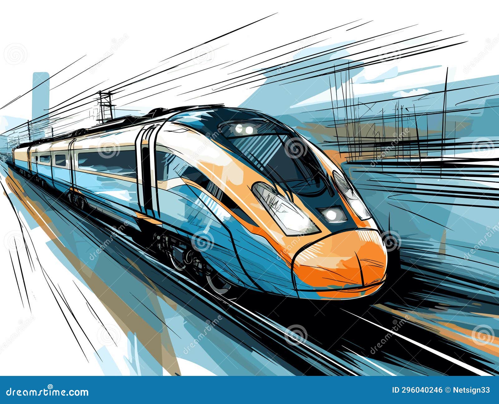 Train - High Speed 2 Rail Link in Hand-drawn Style Stock Vector ...