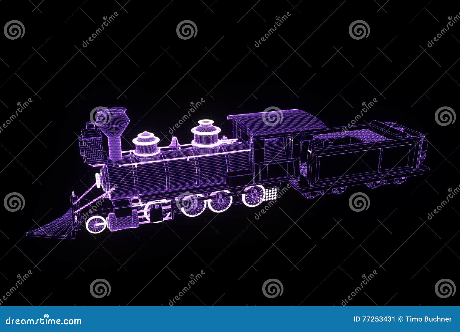 Train in Hologram Wireframe Style. Nice 3D Rendering Stock Illustration ...