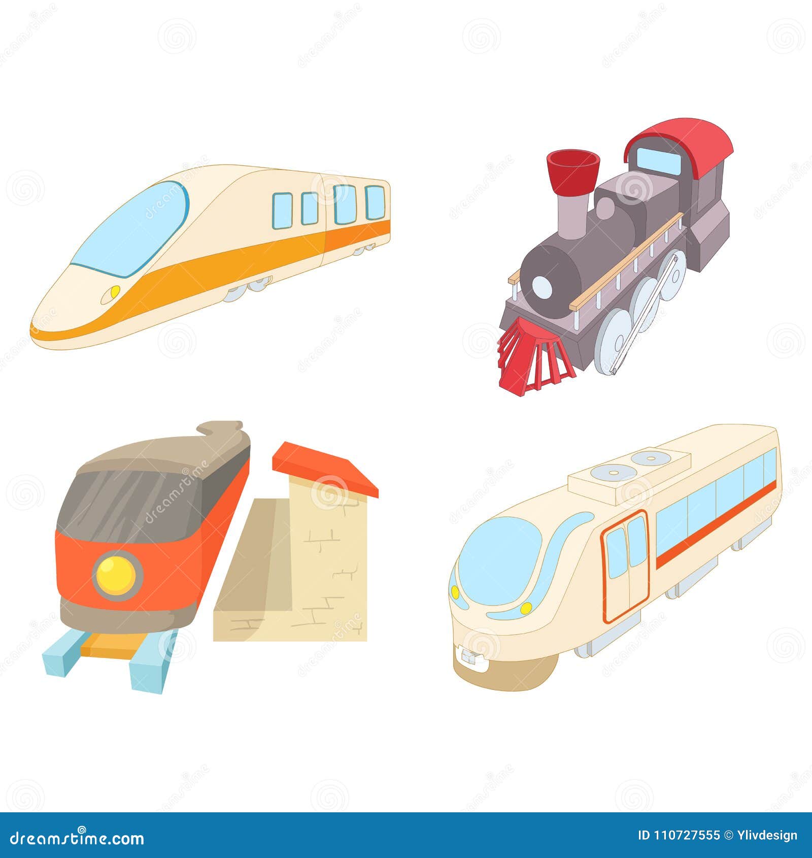 Train Icon Set, Cartoon Style Stock Vector - Illustration of railcar ...