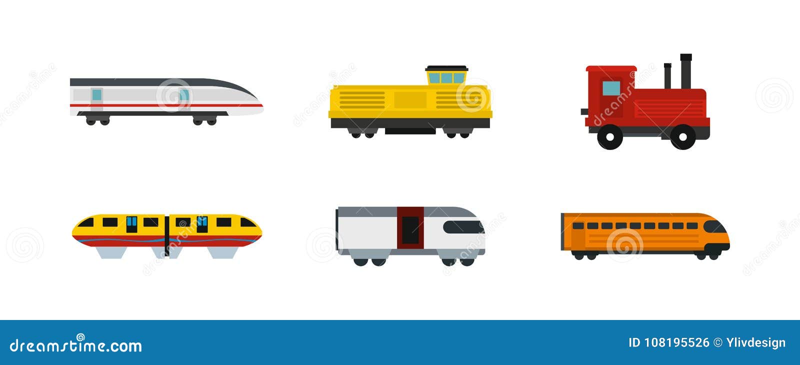 Train icon set, flat style stock vector. Illustration of carriage ...