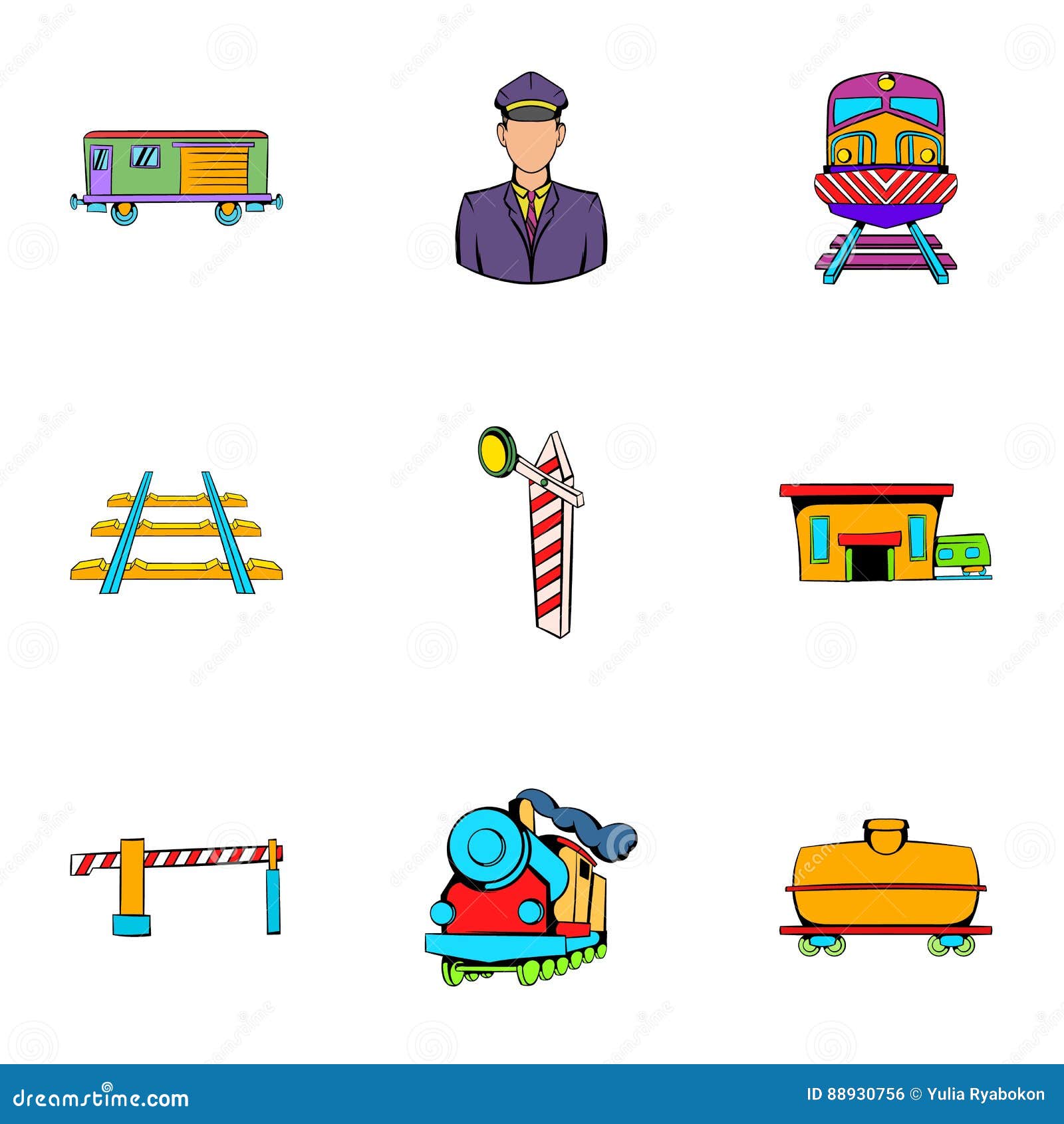 Train Icons Set, Cartoon Style Stock Vector - Illustration of conductor ...