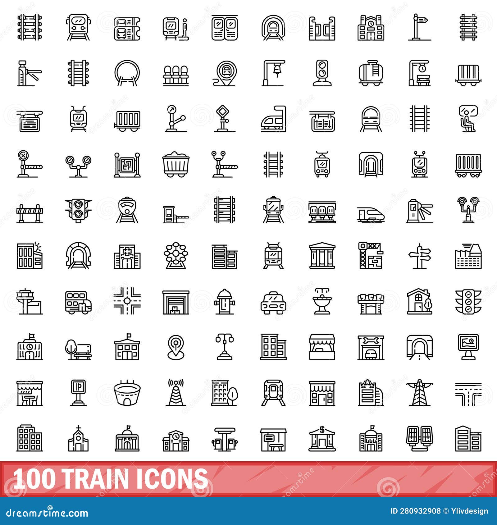 100 Train Icons Set, Outline Style Stock Vector - Illustration of icon ...