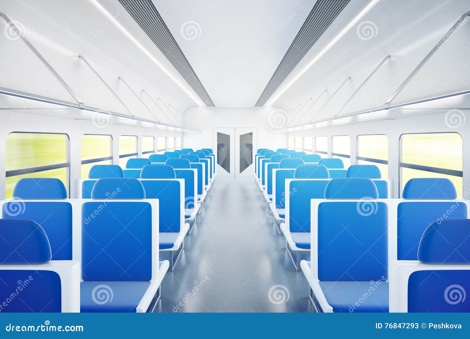 Train Interior with Blue Chairs Stock Illustration - Illustration of ...