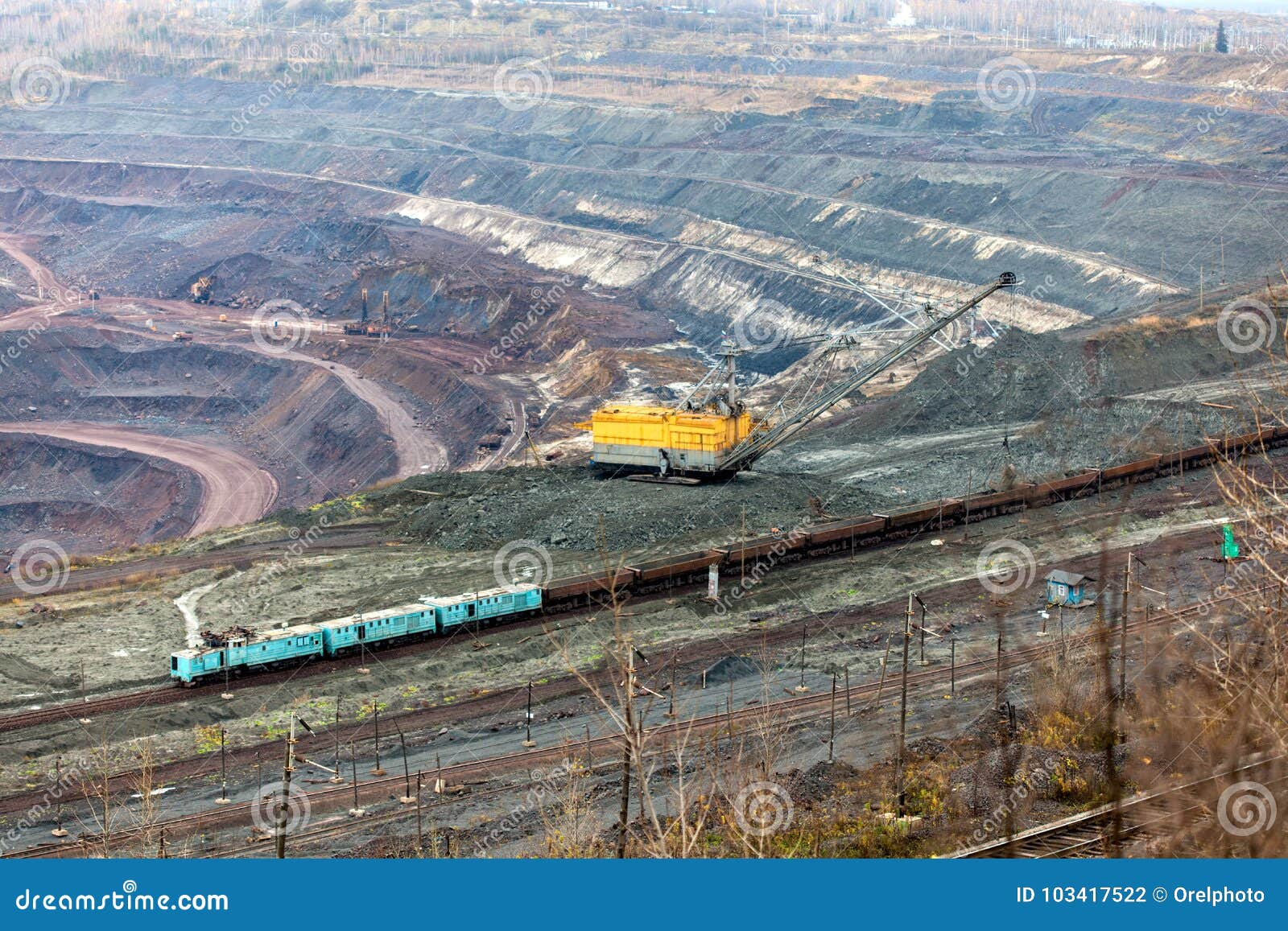 Train at the Iron Ore Opencast Mine Stock Photo - Image of mineral ...
