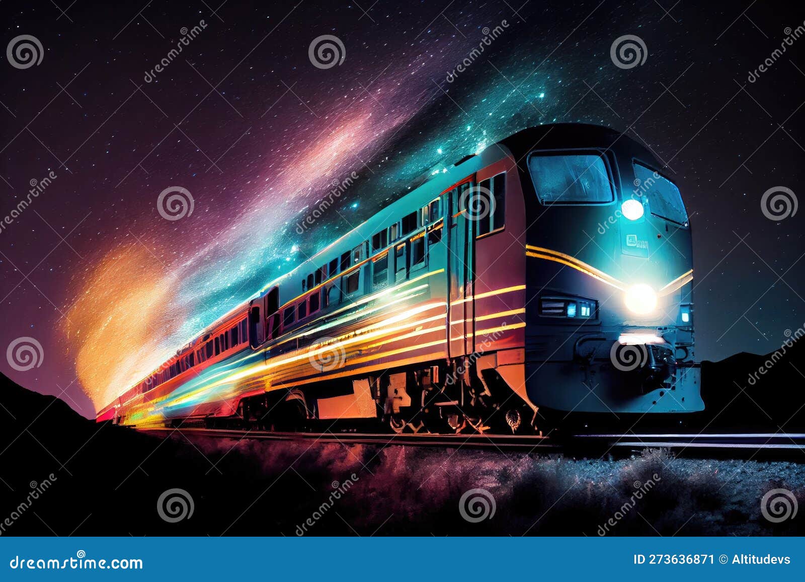 A Train, with Its Lights and Windows Shining Bright, Speeding Past the ...