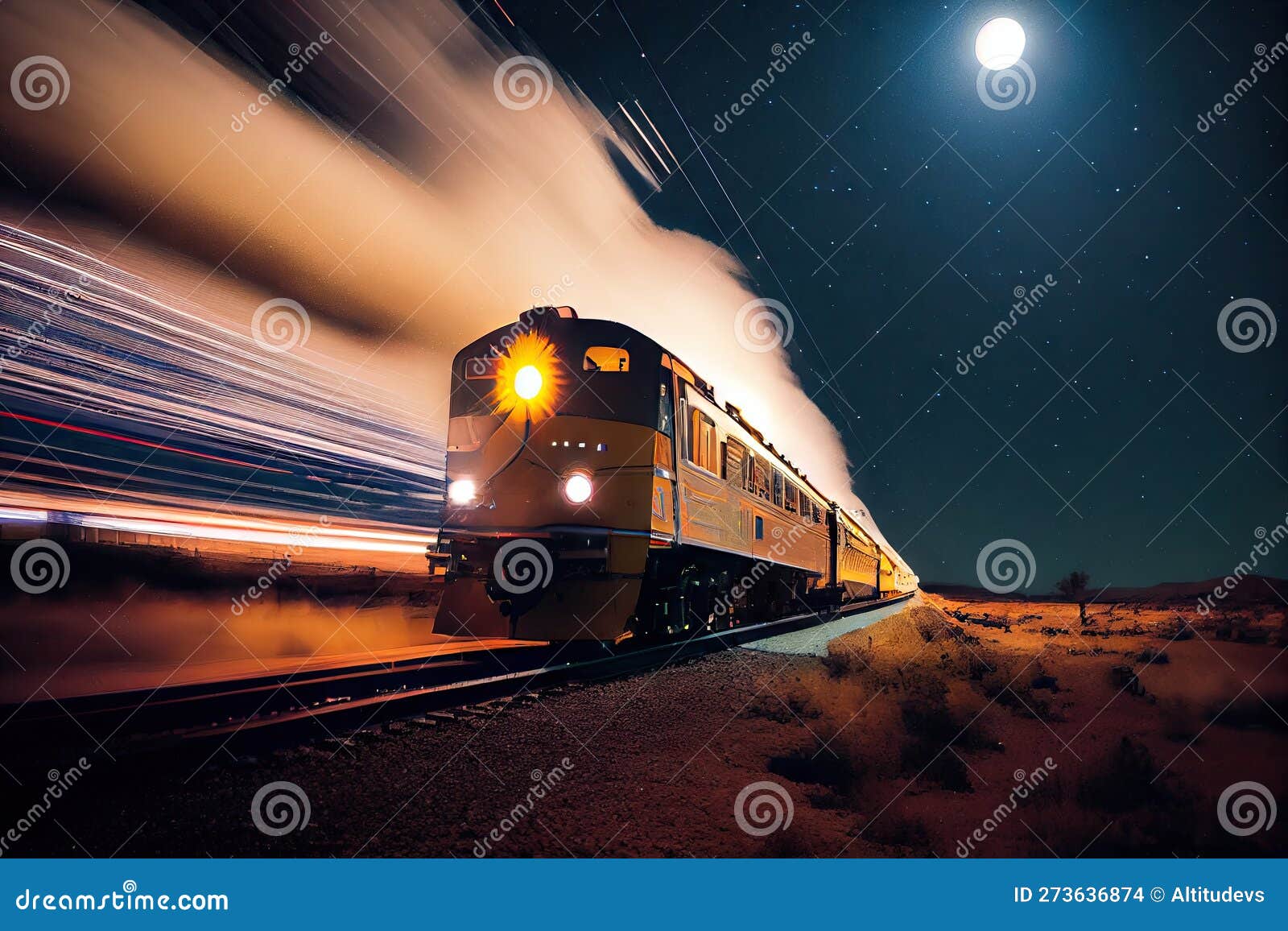 A Train, with Its Lights and Windows Shining Bright, Speeding Past the ...