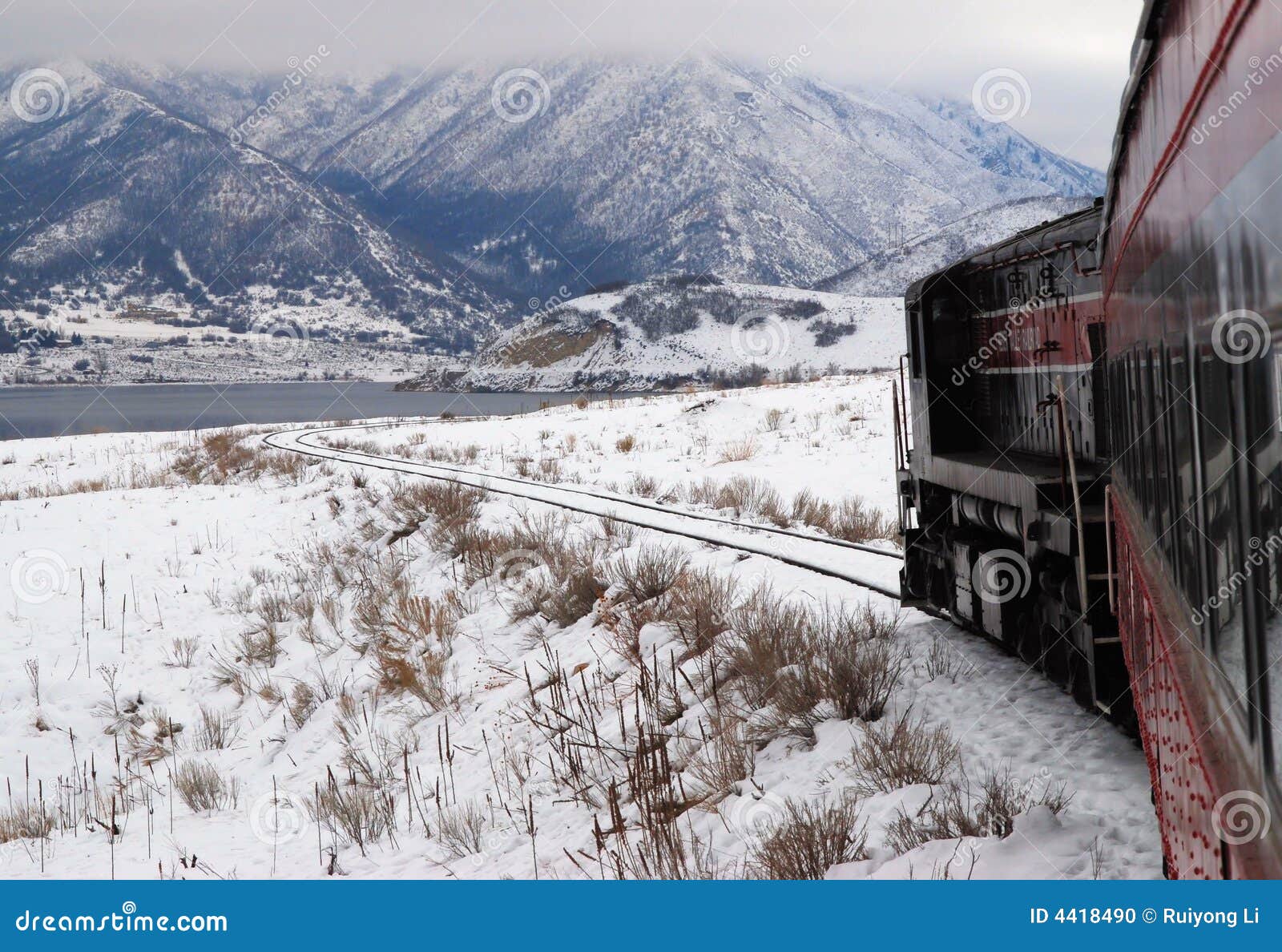 Train on the lake shore stock photo. Image of lake, mountain - 4418490