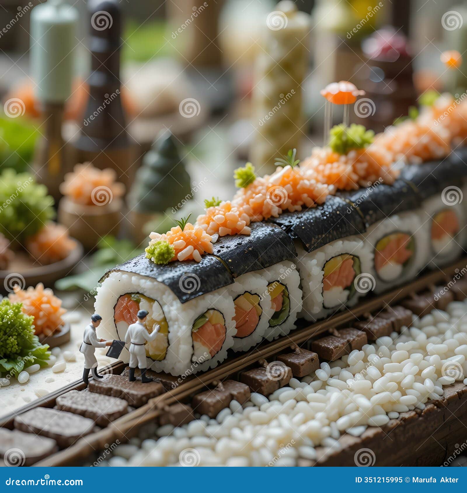 A Train Made of Sushi and Sushi Rolls are Displayed Food Stock Image ...