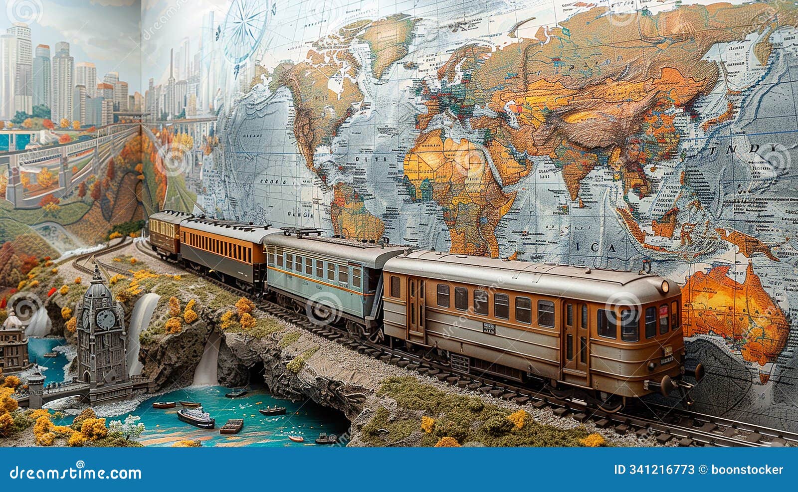 Train Model Traversing a Detailed Map, Symbolizing Rail Transportation ...