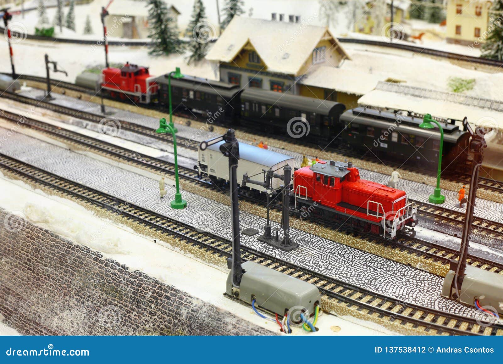 Train Models and Railroad Tracks with Winter Scenery Stock Photo ...