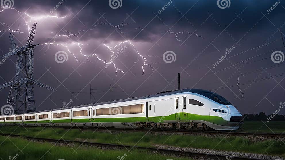 Train in Motion Lightning Train, a Speedy Lightning, Train Shooting Lightning that is Covered in ...