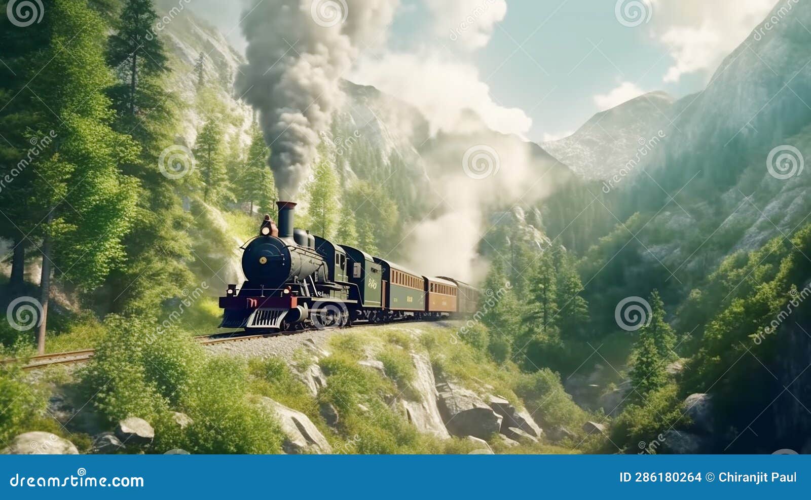 Train Mountain Landscape Forest Mountains Sky Landscape Background ...