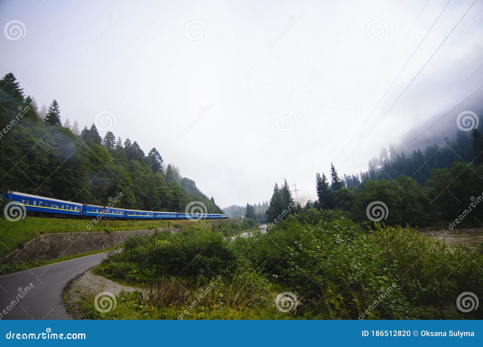 Train In Mountains. Railway Among Rocks. Travelling Background. Stock ...