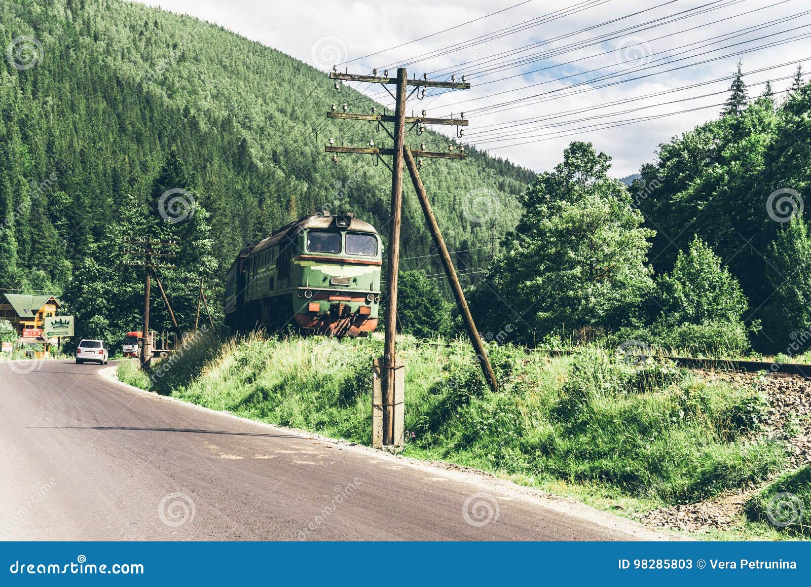 Train in the mountains stock image. Image of rattler - 98285803