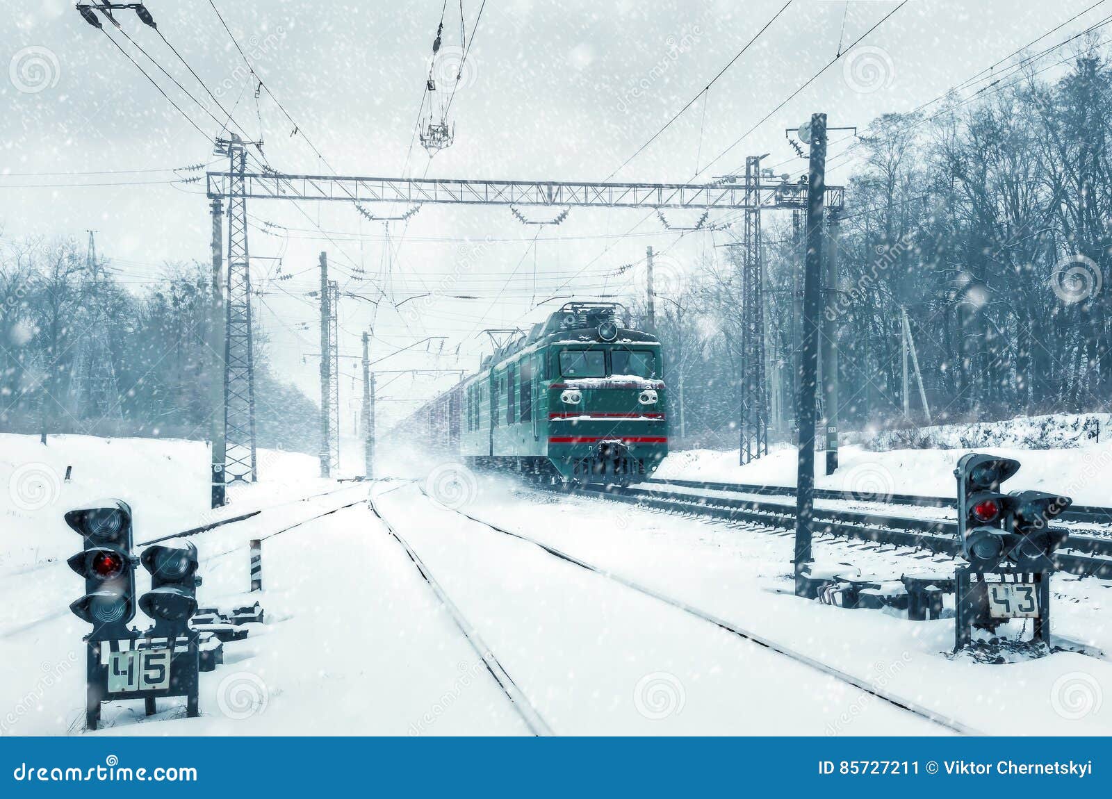 Train moves through Snow stock image. Image of freeze - 85727211