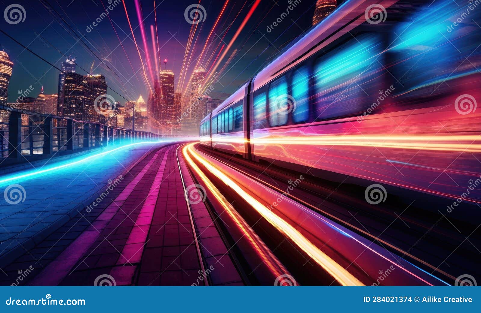 Train Moving in the City at Night. Concept of Speed and Motion Stock ...