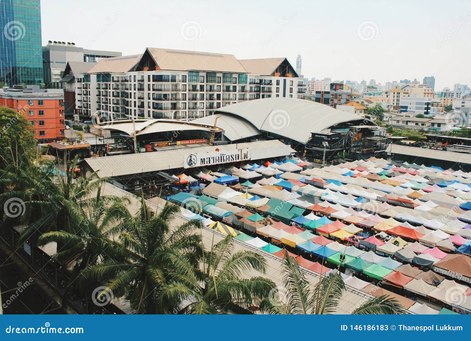 Top View Of Train Night Market Ratchada Talad Rot Fai. Market With ...