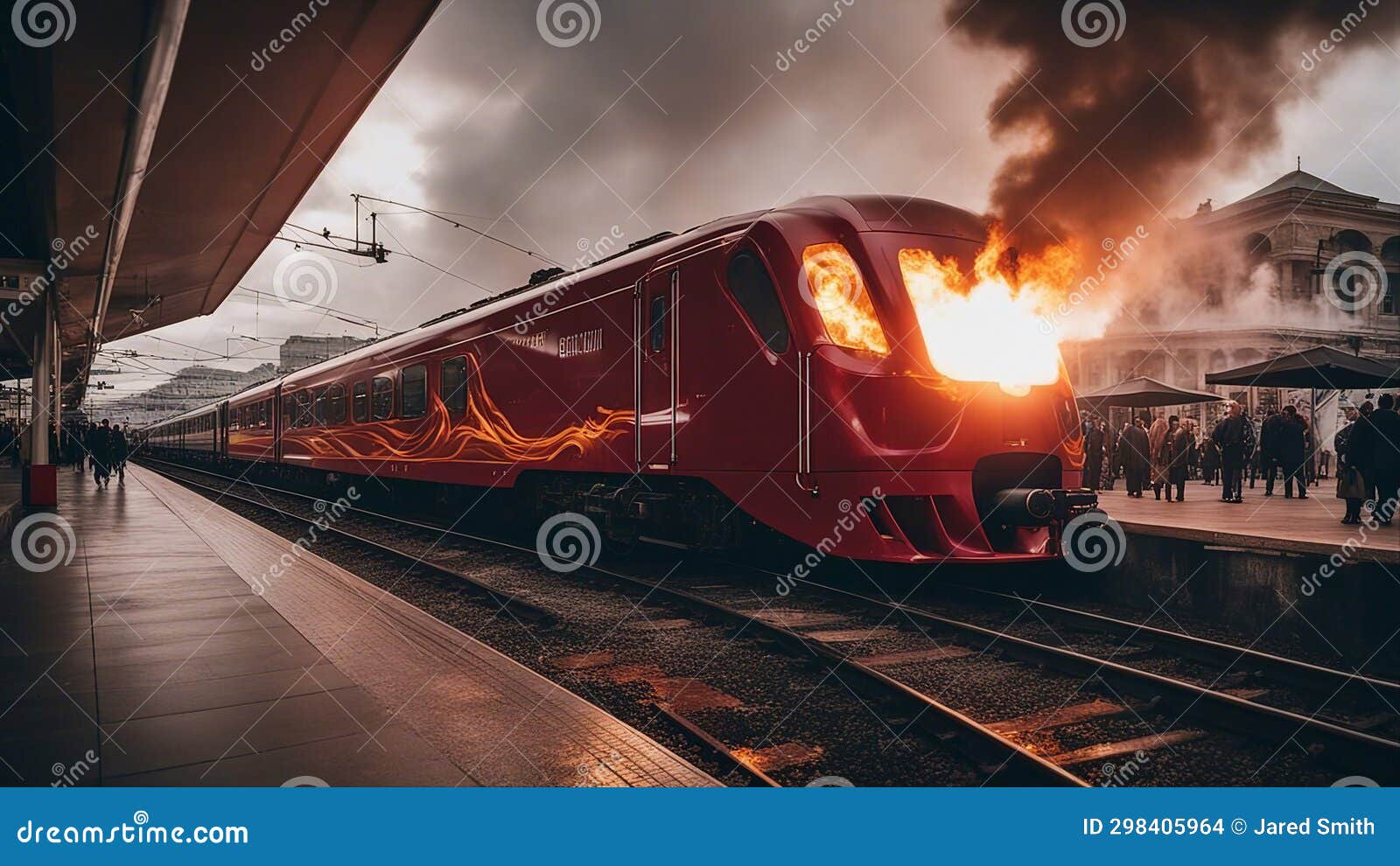 Train in the Night a Burning Ruby Train is on Fire, Flames, that Shines ...
