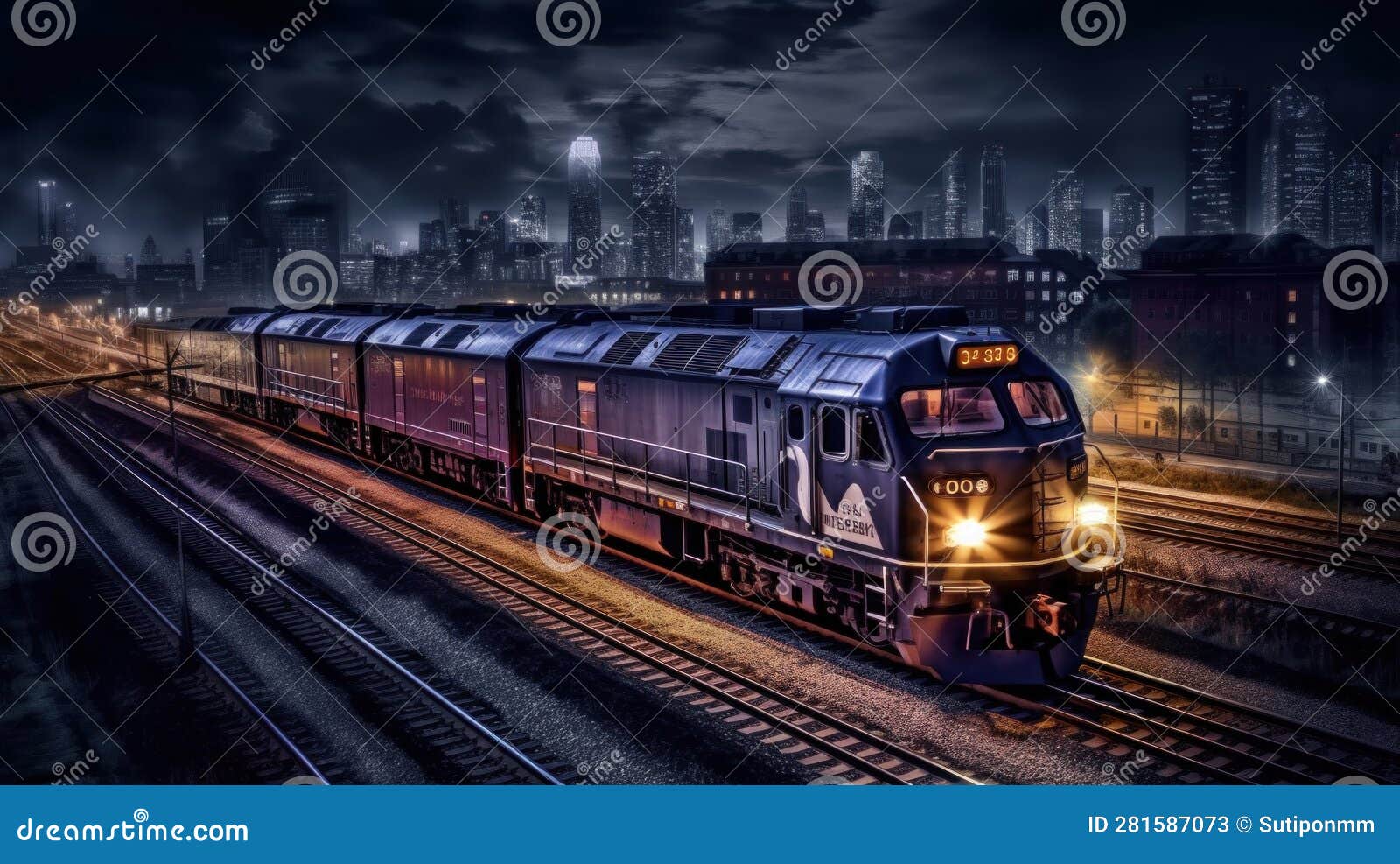 Train in the night city stock illustration. Illustration of rapid ...