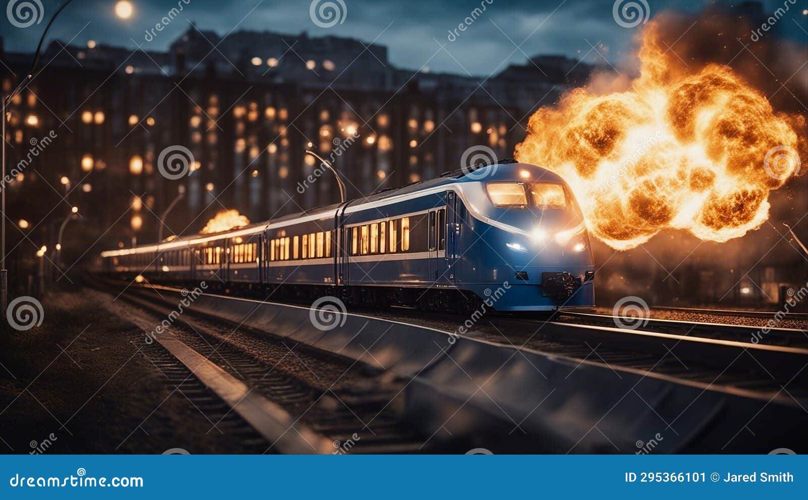 Train in the Night a on Fire Fast Train Burning, Exploding, on Fire ...