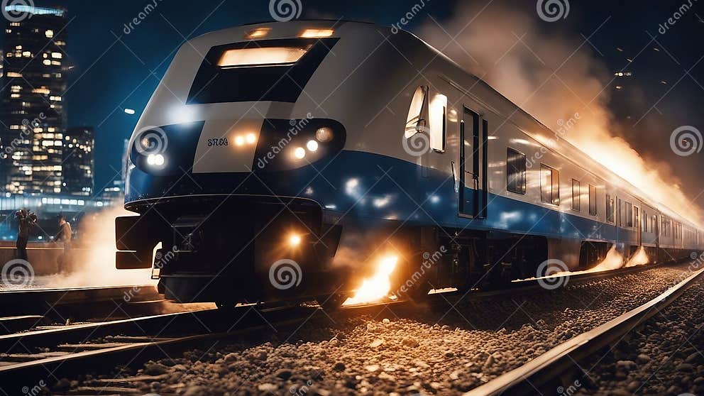 Train in the Night _A on Fire Fast Train Burning, Exploding, on Fire ...