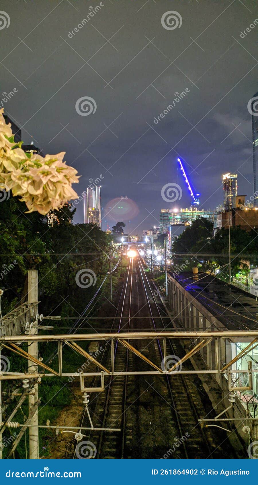 Train Night Railway City Light Cable Stock Photo - Image of railway ...