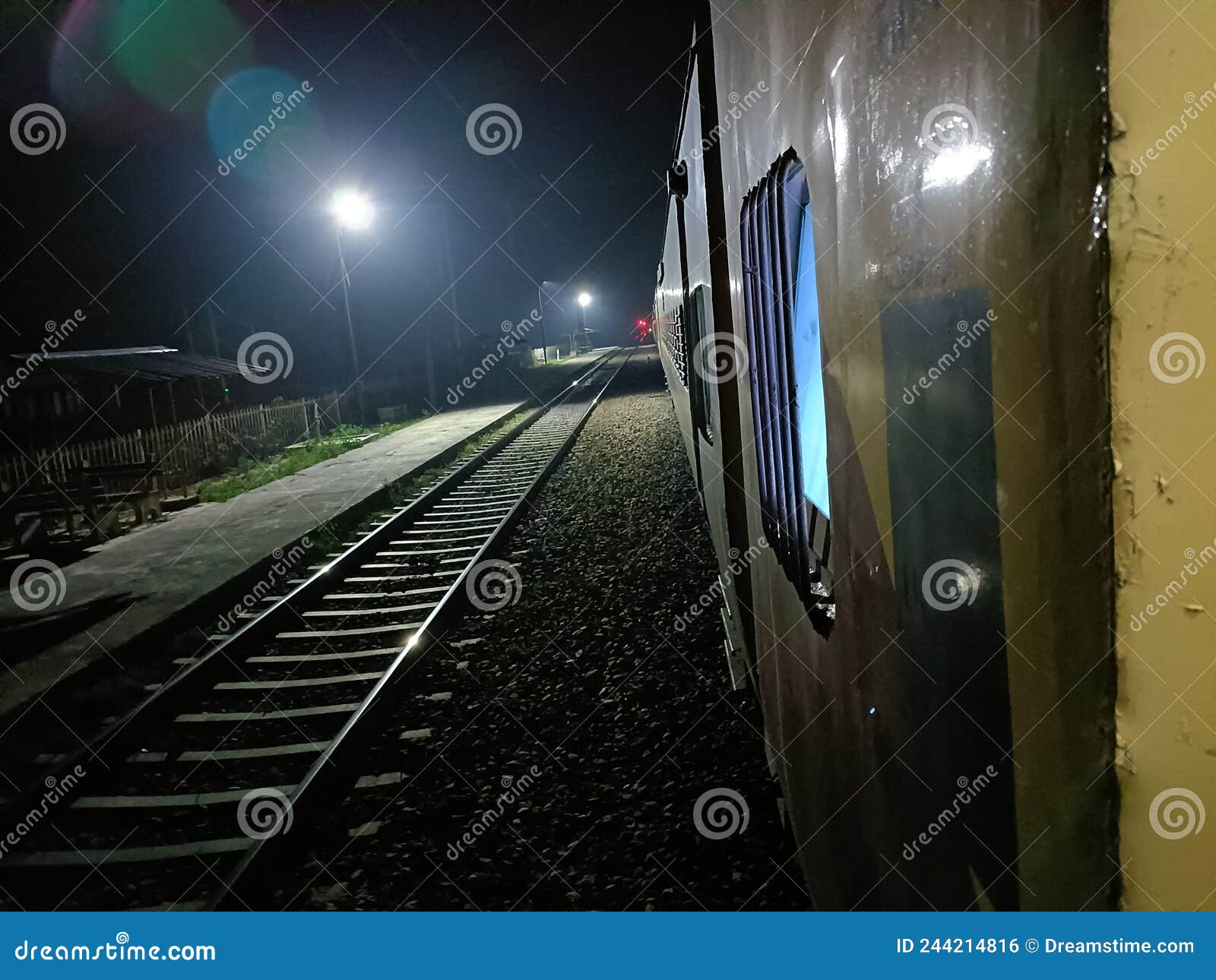 Train Night View in Station Comming Stock Photo - Image of darkness ...