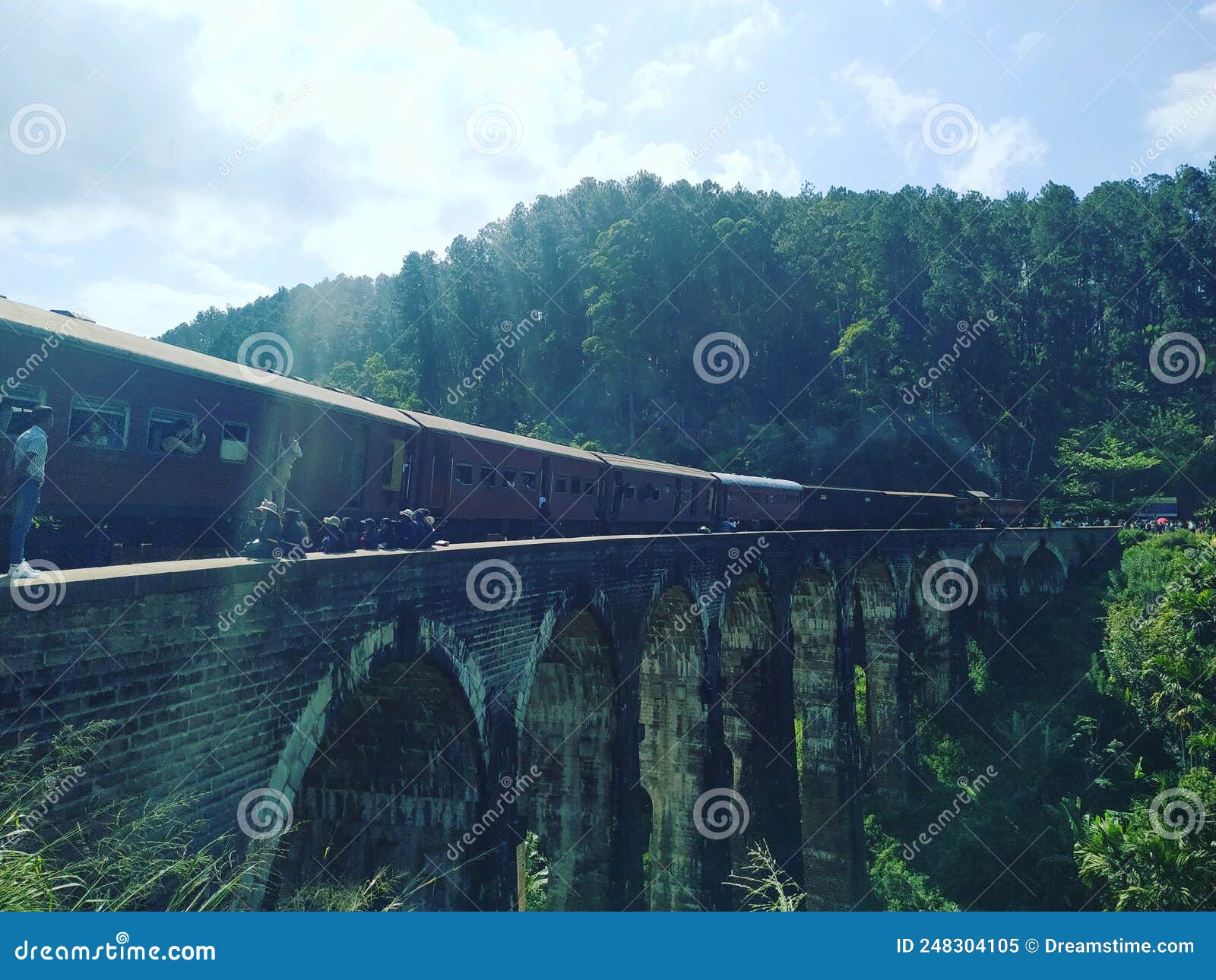 Train on nine arch bridge stock image. Image of nine - 248304105