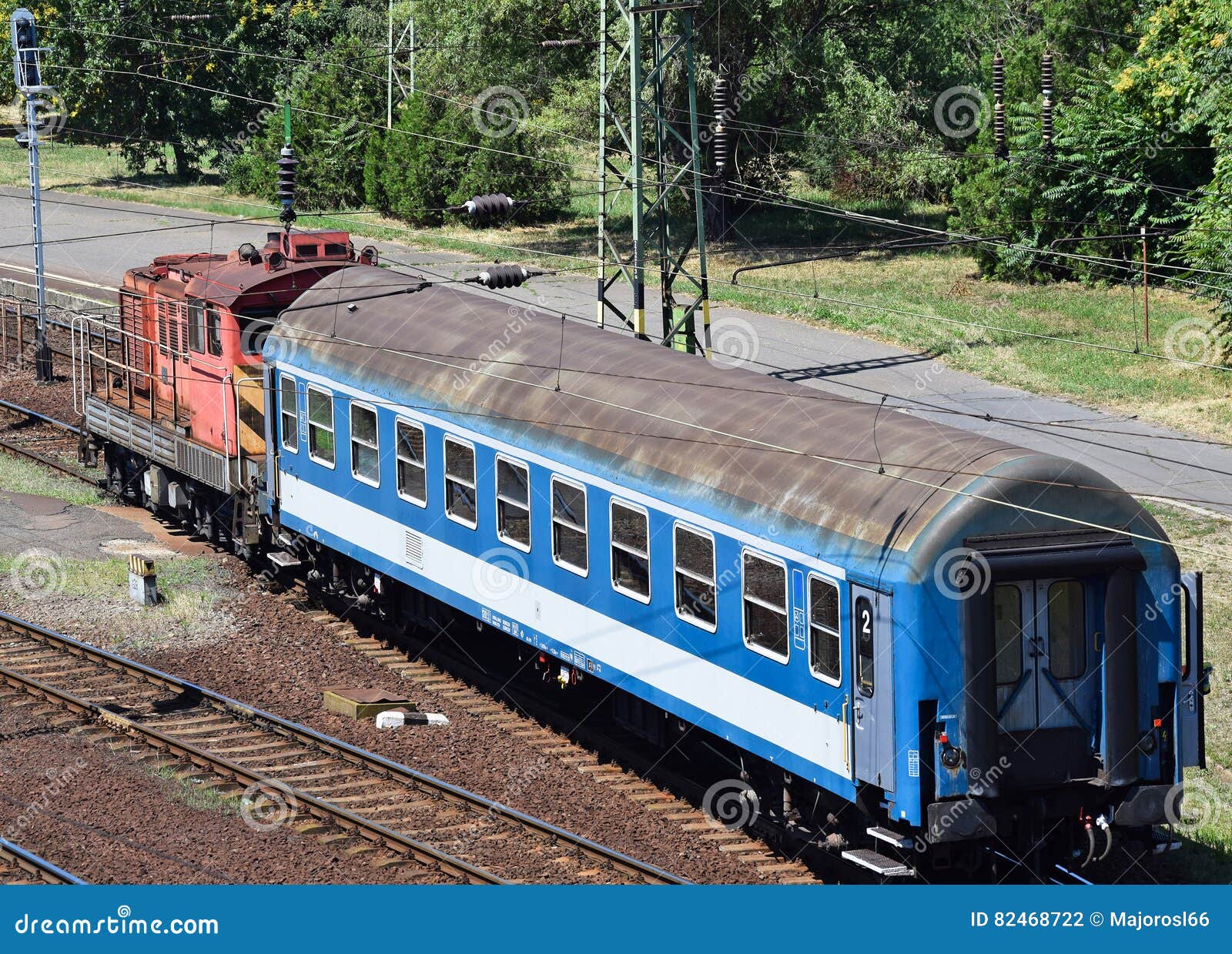 Train with One Passenger Carriage Stock Photo - Image of high, rear ...