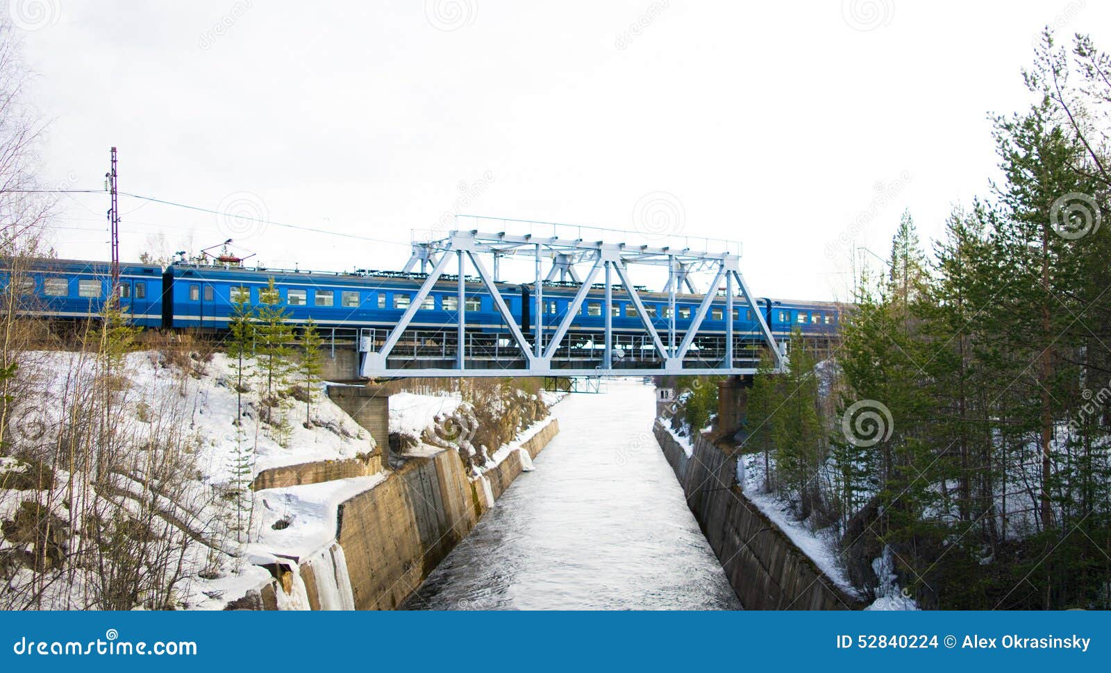 Train over the river stock photo. Image of train, snow - 52840224