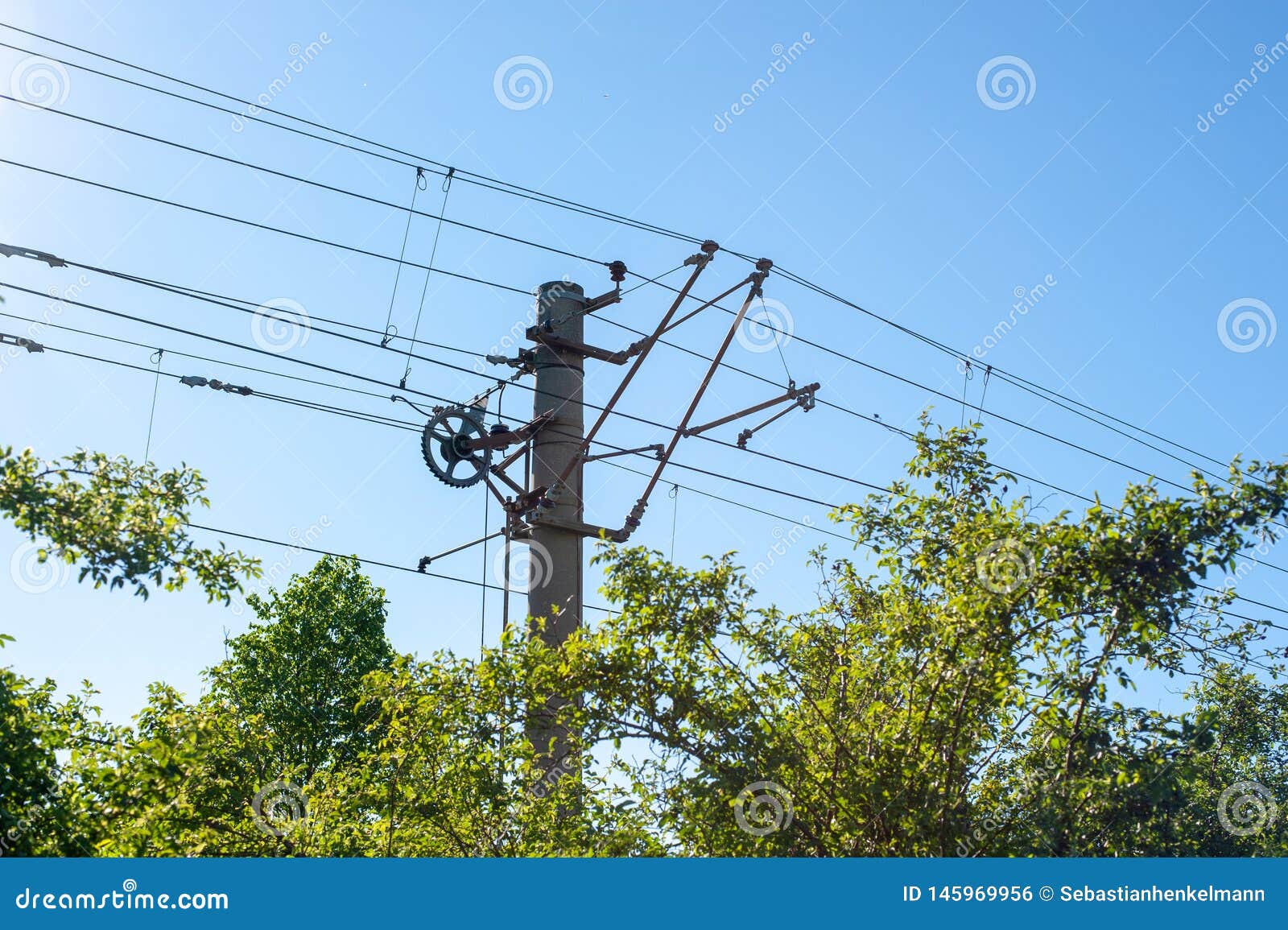 Train Overhead Line pole stock photo. Image of electric - 145969956