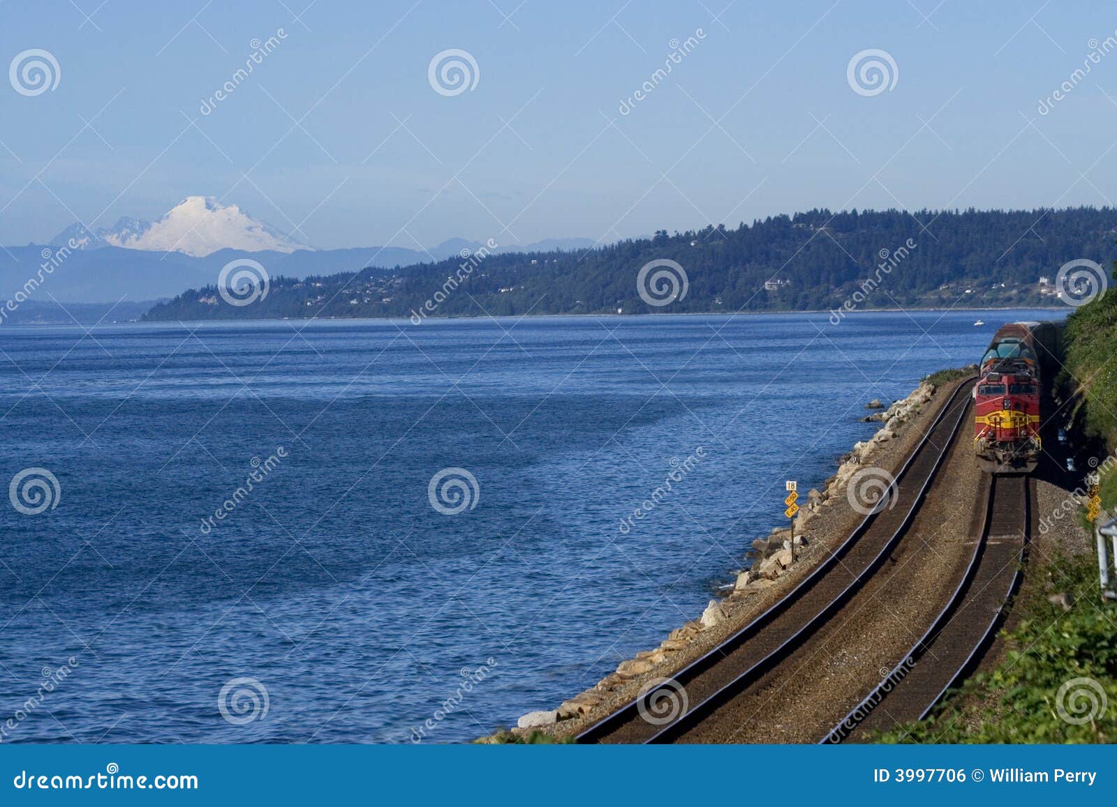 Train by Pacific Ocean Mount Baker Stock Photo - Image of engine, mount ...
