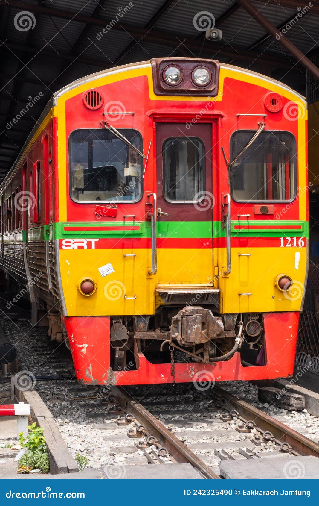 A Train Parked Inside a Train Station. Front View of Train. Editorial ...