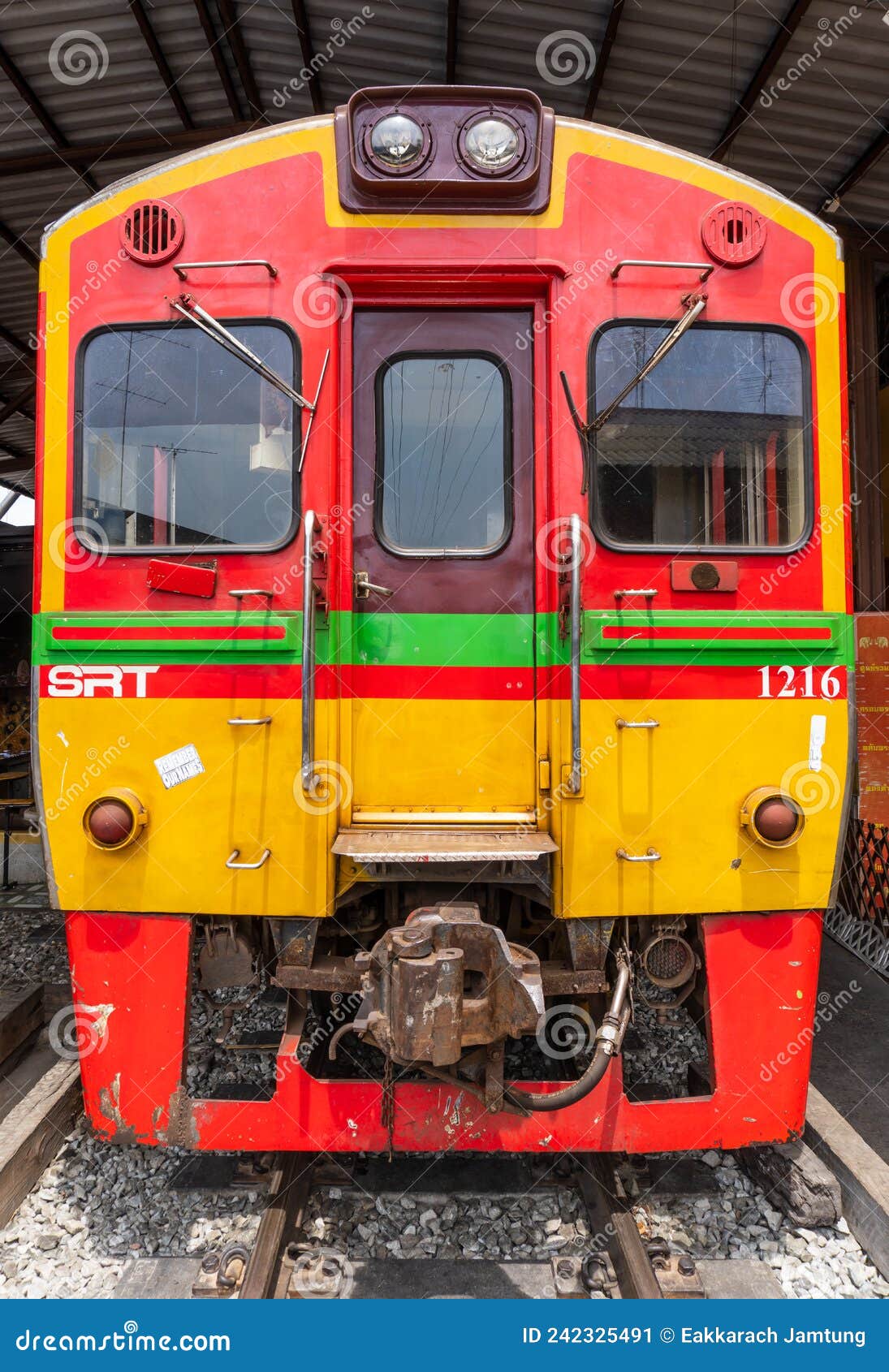 A Train Parked Inside a Train Station. Front View of Train. Editorial ...