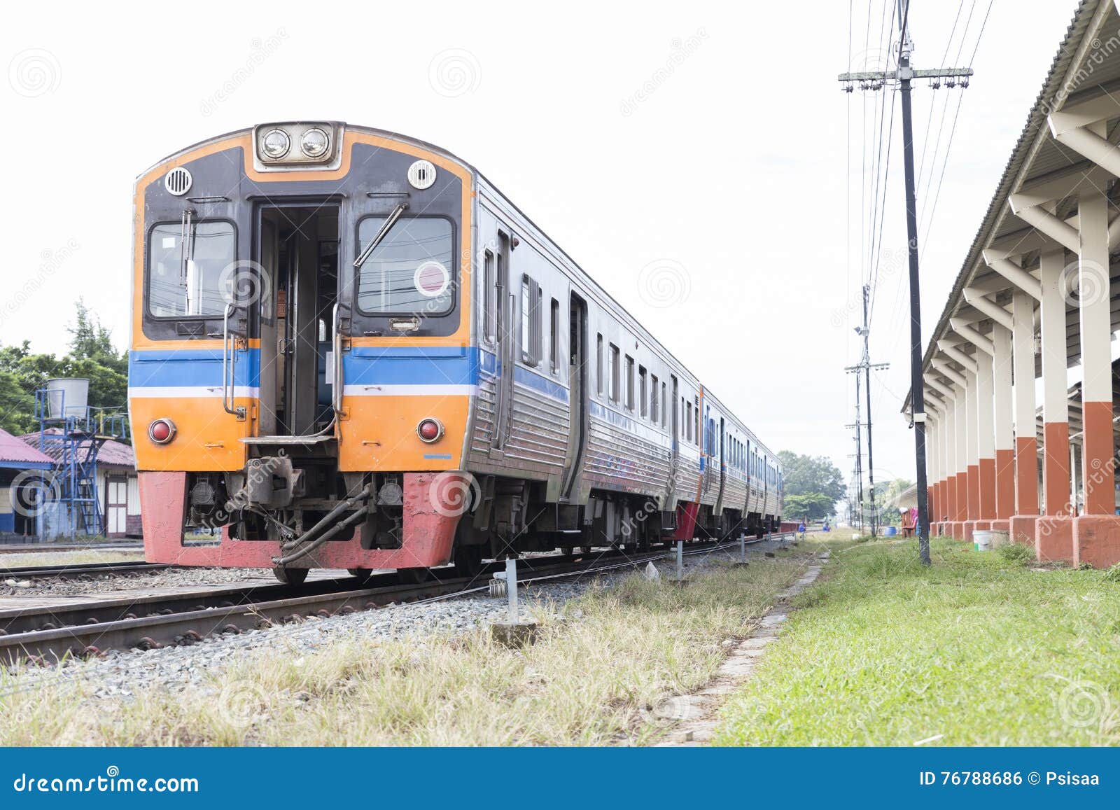 Train Parking on Railway at Train Station Stock Photo - Image of modern ...