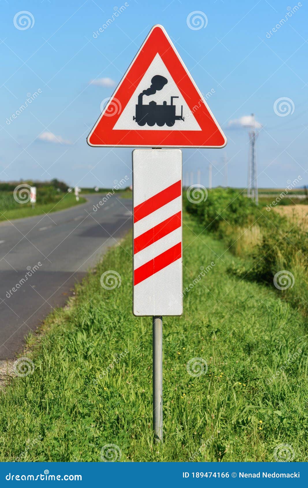 Train Passage Sign. Railroad Crossing Signs Stock Photo - Image of ...