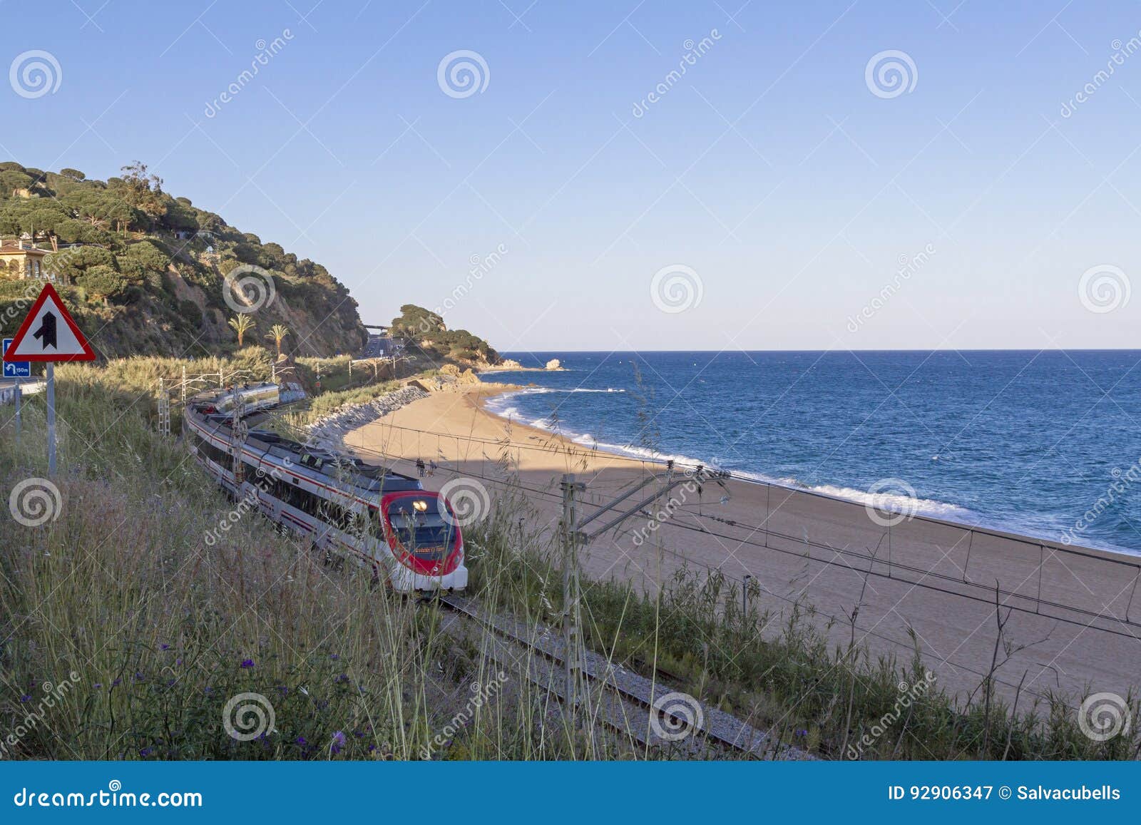 Train Passing by the Beach of Calella Stock Image - Image of barcelona ...