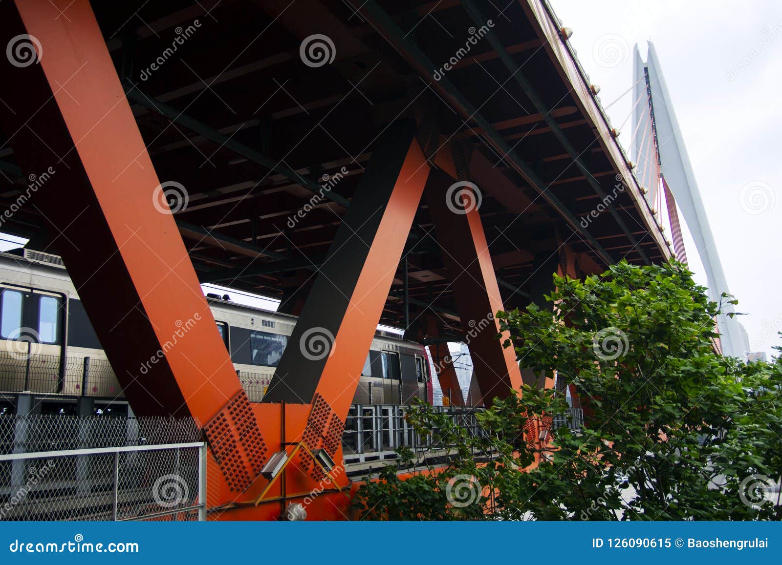 The Train is Passing through the Bridge Stock Image - Image of bridges ...