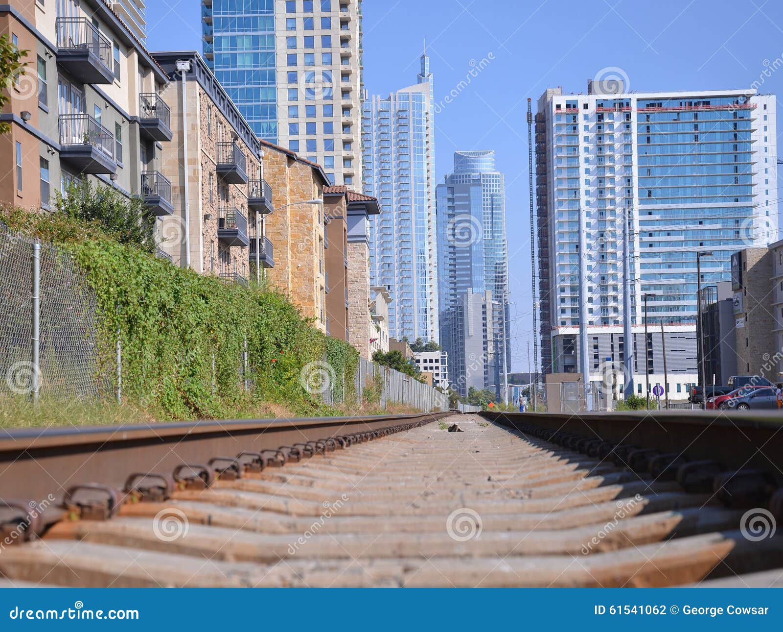 Train Passing with Downtown in the Background Editorial Photography ...