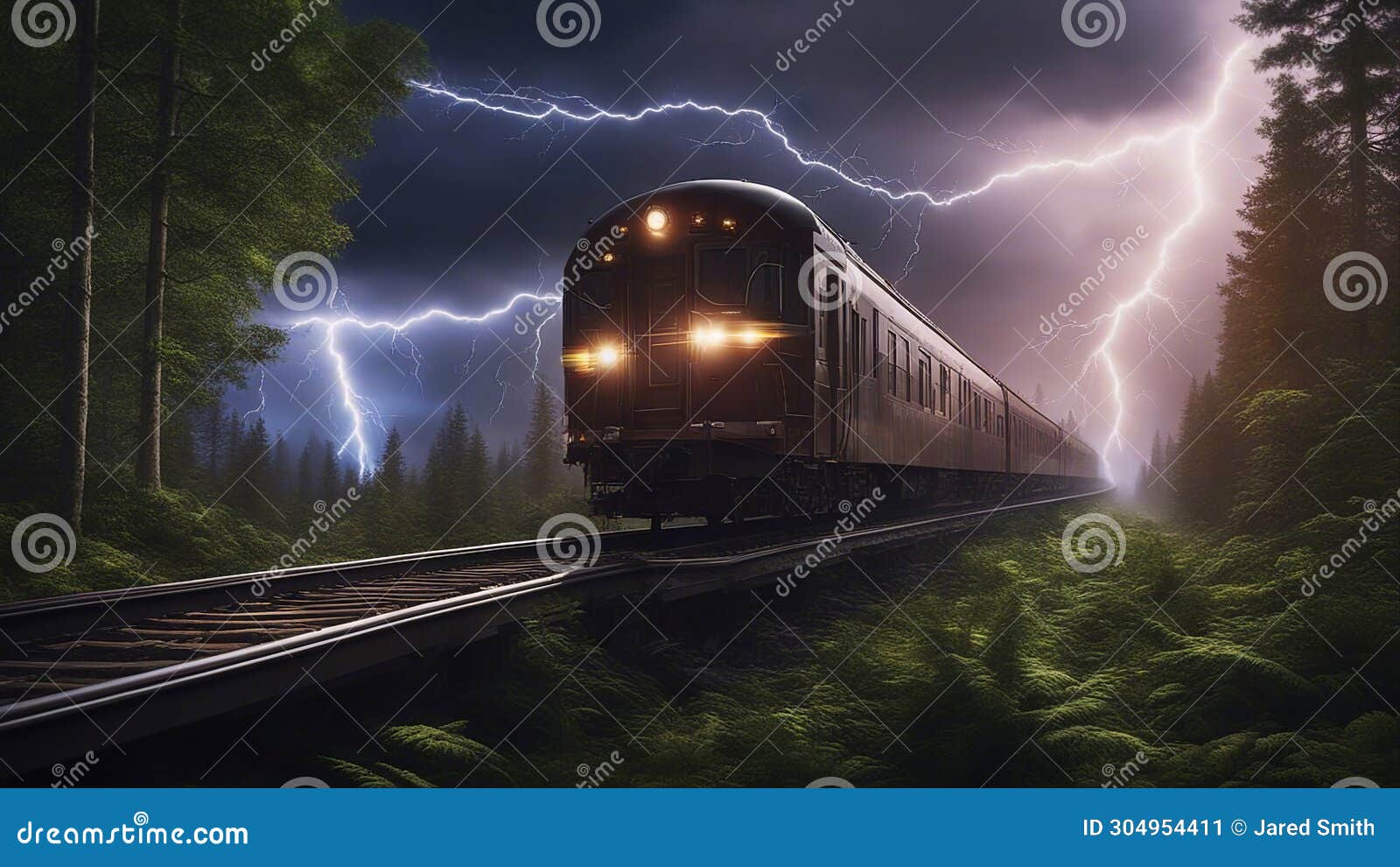 Train Passing through the Fog a Train Trailing through Forest in the ...