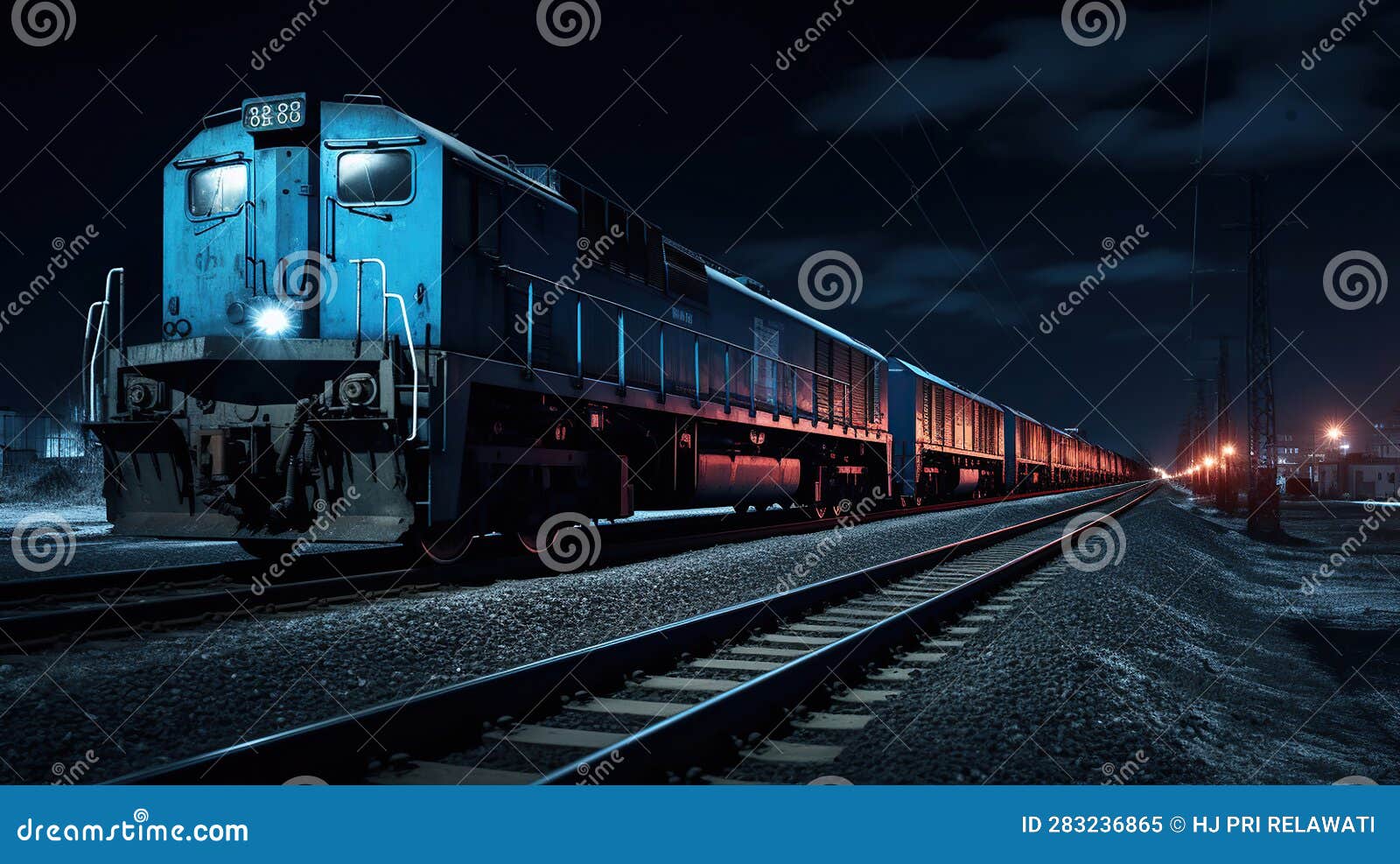 Train Passing by in Front of the Railroad Tracks at Night. Generative ...