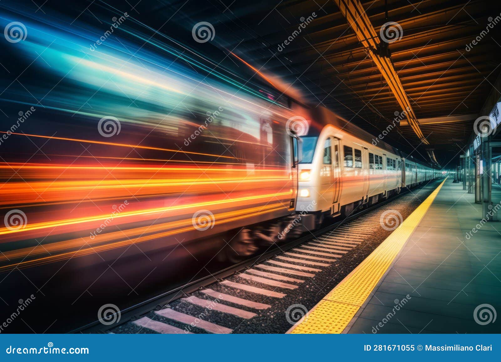 Train Passing a High Speed by with Long Exposure Trails of Light ...