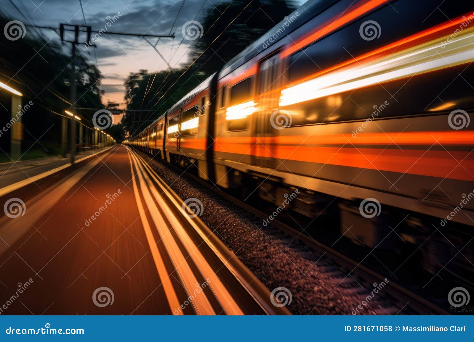 Train Passing a High Speed by with Long Exposure Trails of Light ...