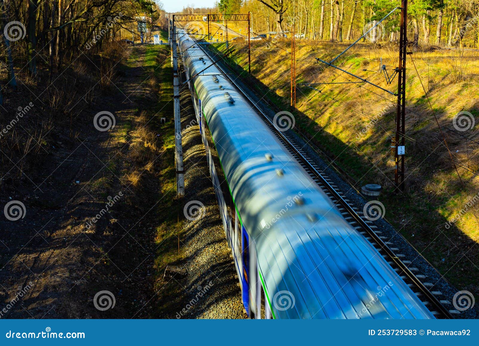 Train Passing at High Speed Top View Out of Focus. Stock Image - Image ...