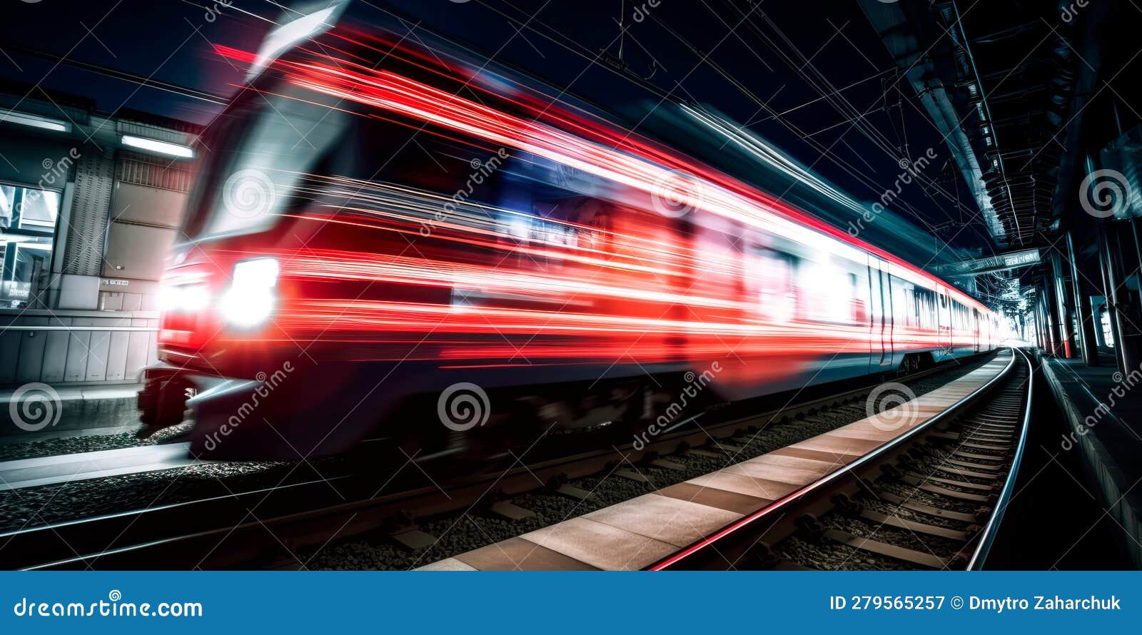 Train Passing by with Long Exposure Trails of Light and Dynamic ...