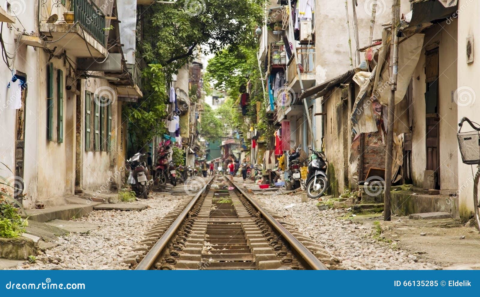 Train Passing through Streets of Hanoi Slums, Vietnam Stock Image ...