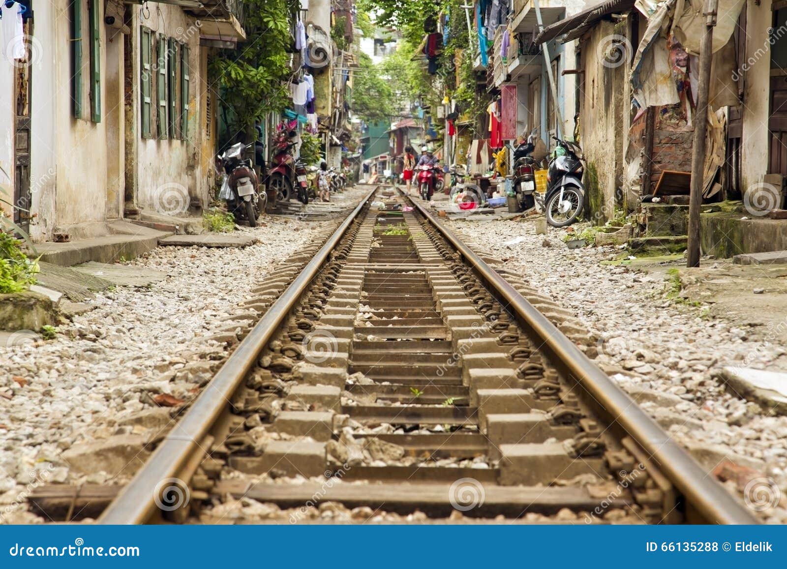 Train Passing through Streets of Hanoi Slums, Vietnam Stock Photo ...