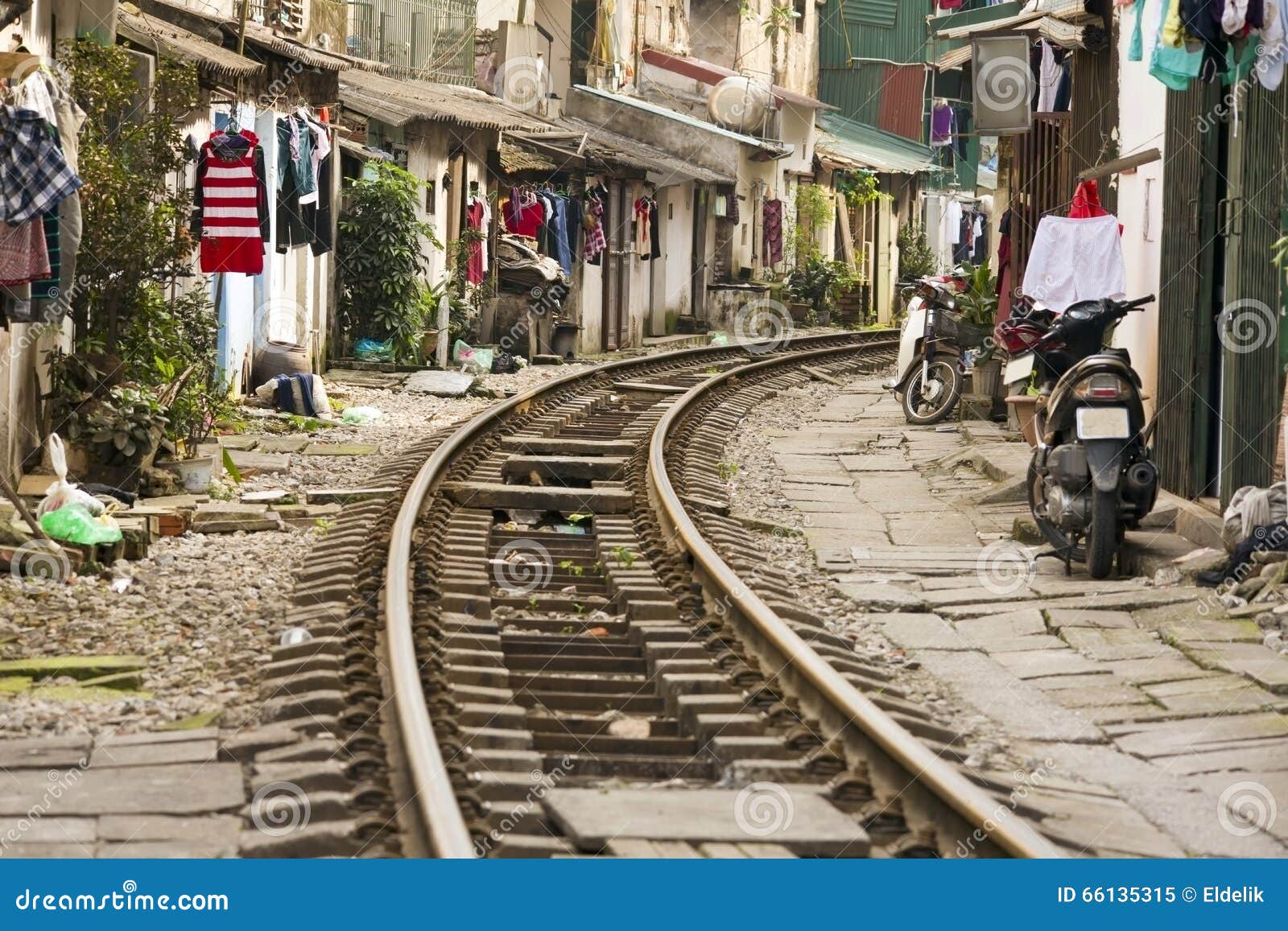 Train Passing through Streets of Hanoi Slums, Vietnam Stock Image ...